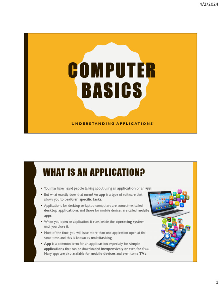 Computer Basics - Understanding Applications - PowerPoint | PDF | Mobile App | Application Software