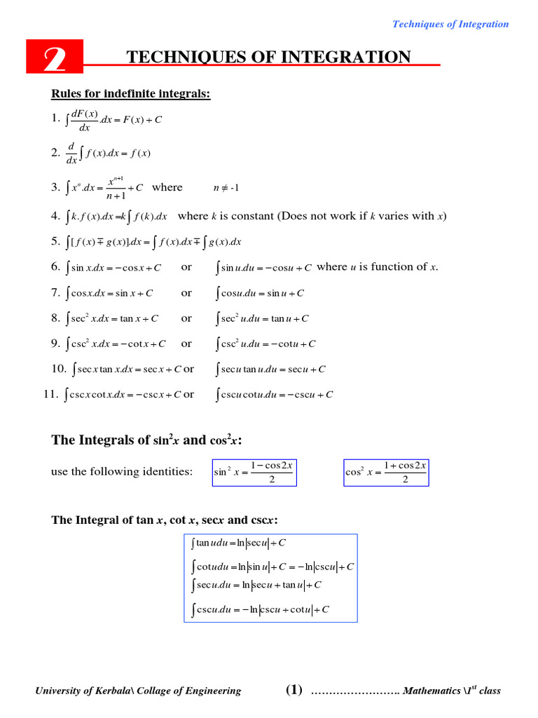 Integration Technique | PDF | Trigonometric Functions | Mathematics
