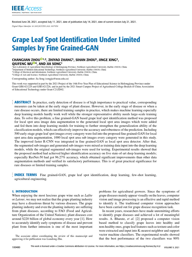 Grape Leaf Spot Identification Under Limited Samples by Fine Grained-GAN | PDF | Deep Learning ...