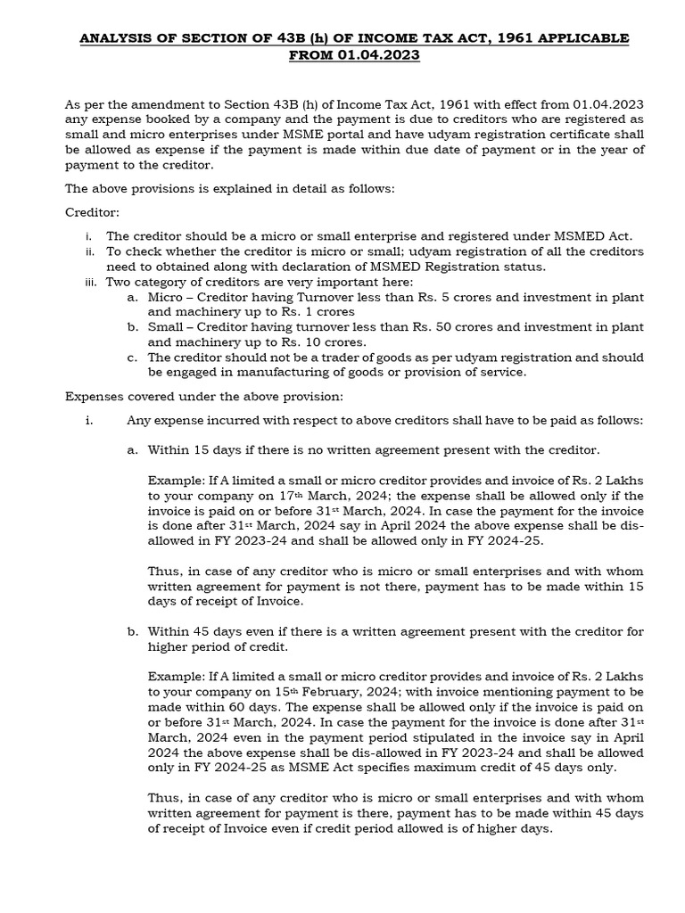Analysis of Section 43B (H) | PDF | Expense | Tax Deduction