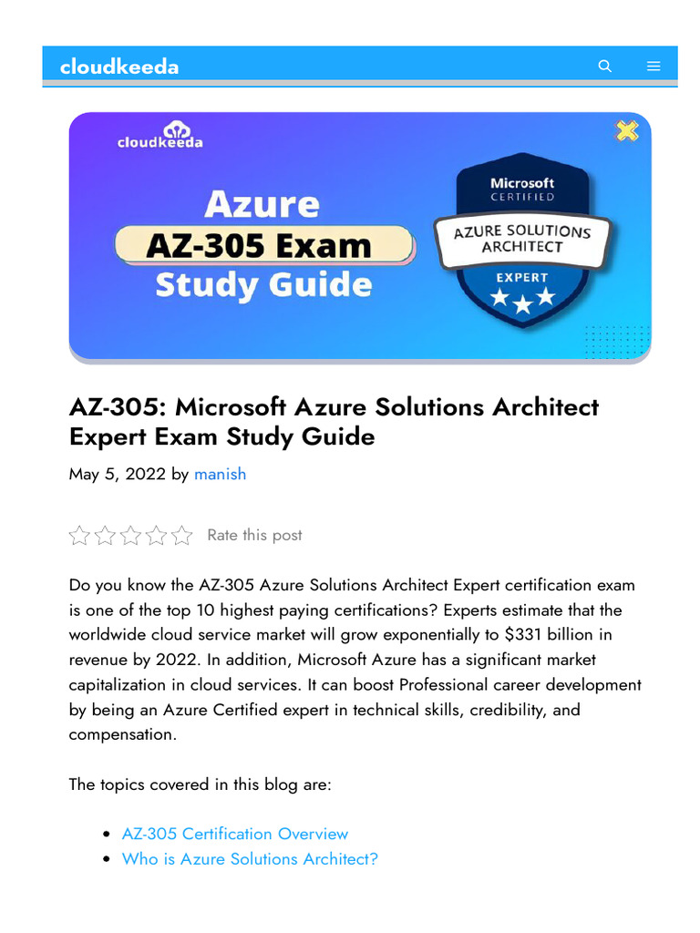 AZ 305 Microsoft Azure Solutions Architect Expert Exam Study Guide PDF | PDF | Microsoft Azure ...