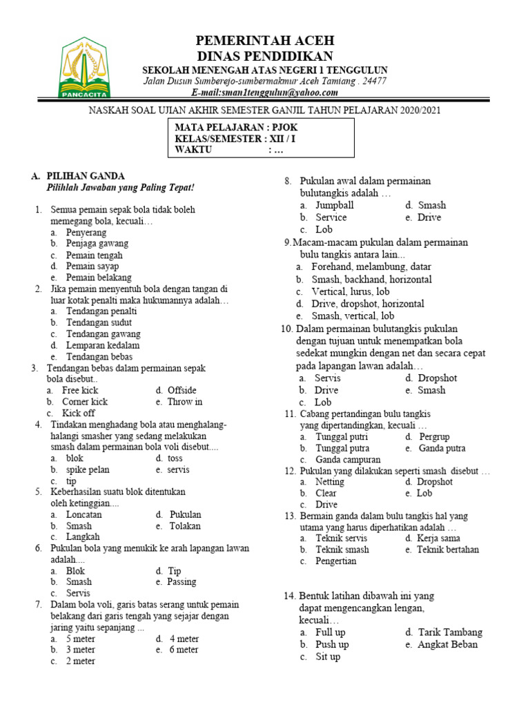Soal PJOK Kelas XII 2020 | PDF