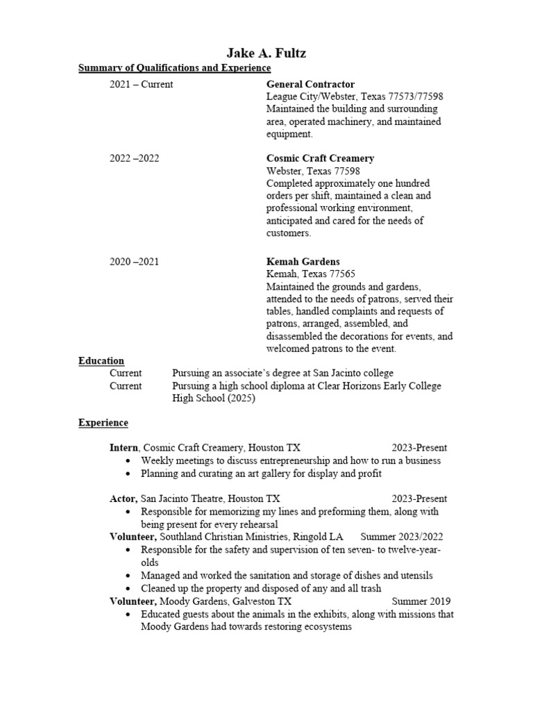 Jake Fultz Resume Weebly | PDF