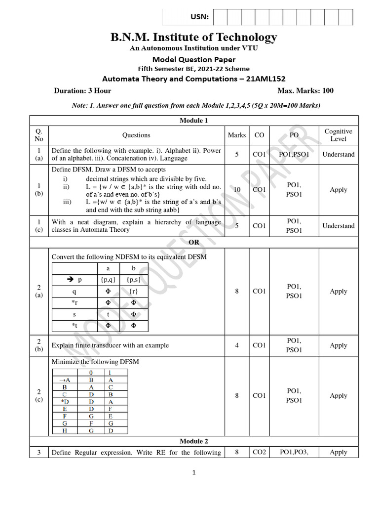 Model QP 21AML152 | PDF | Parsing | Computer Science