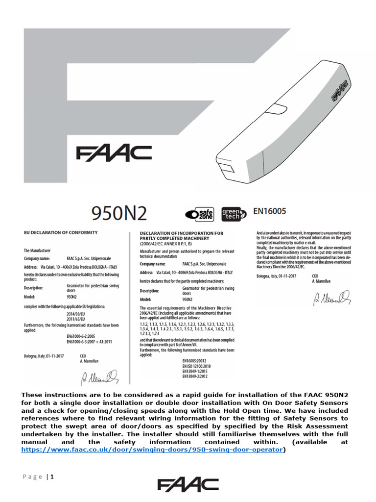 950N2 Quick Start Guide - Rev1 | PDF | Door | Equipment