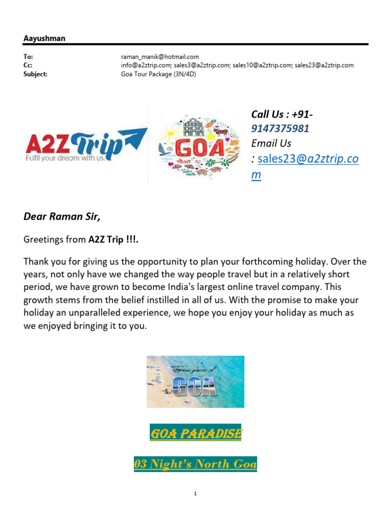 Goa Tour Package (3N, 4D) | Download Free PDF | Payments | Service ...