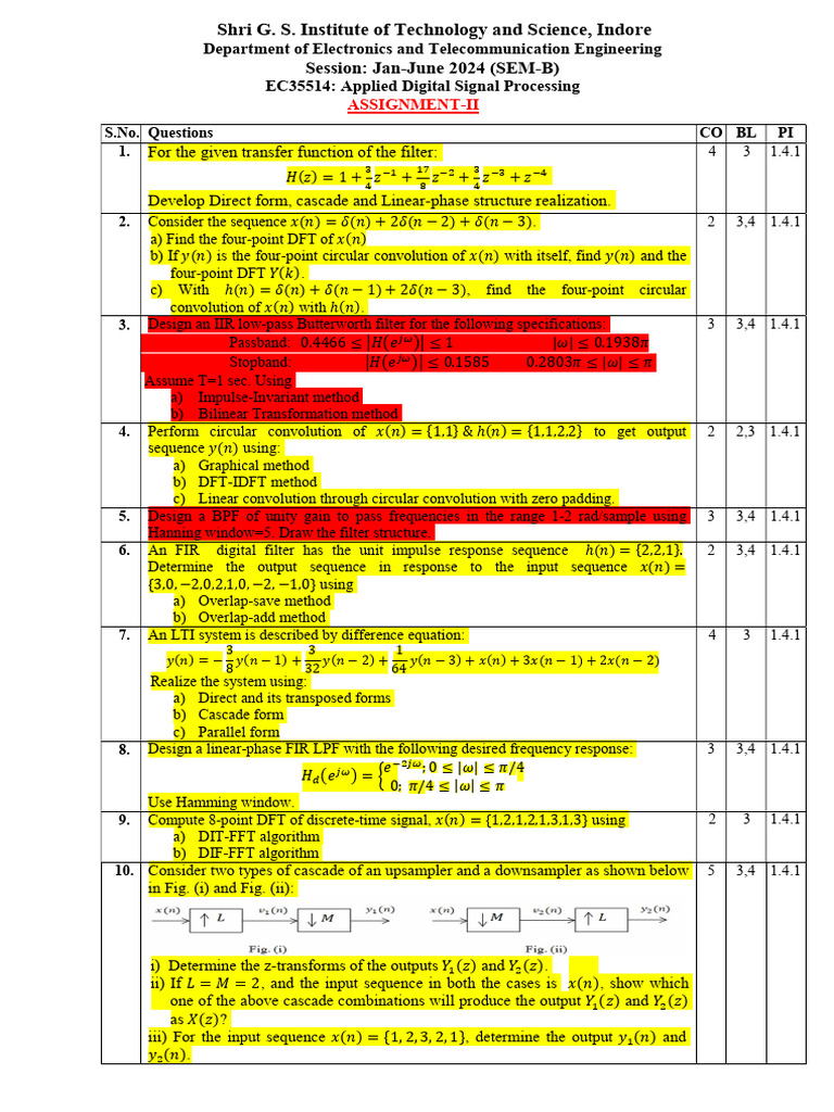 Digital Signal Processing Tasks | PDF | Electrical Engineering | Signal Processing