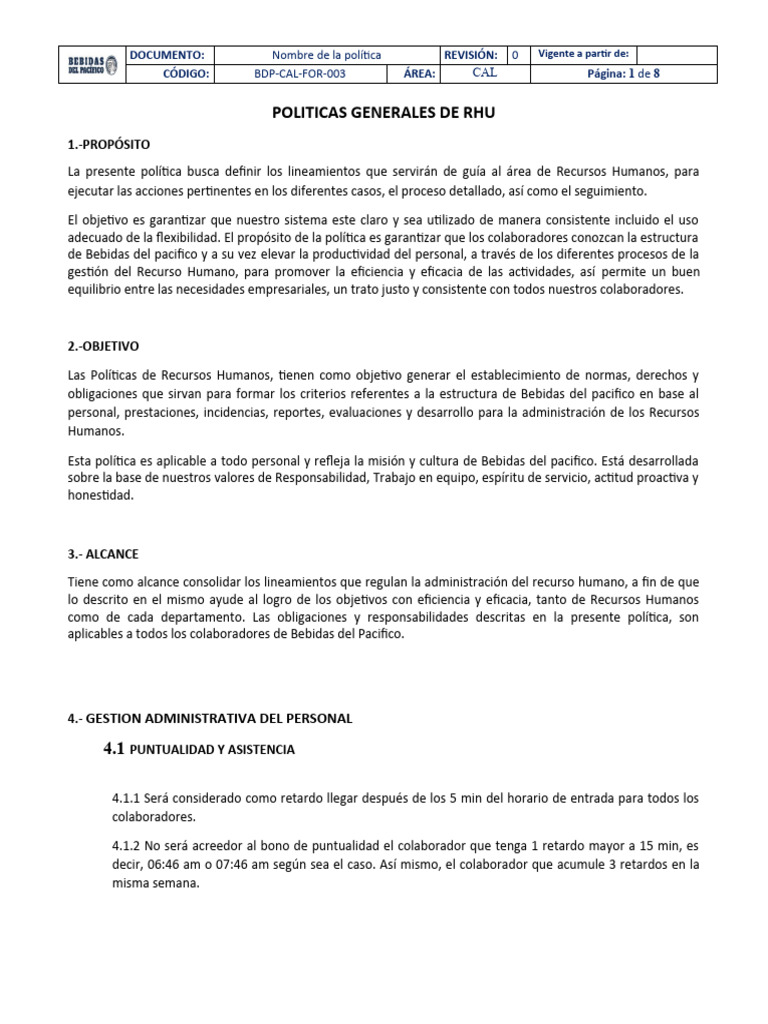 Politicas Generales de Rhu - 2.1 Capacitacion y Do. Rev N | PDF | Gestión de recursos humanos ...