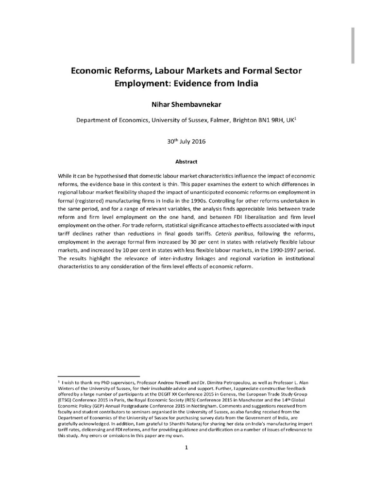 Economic Reforms Labour Market | PDF