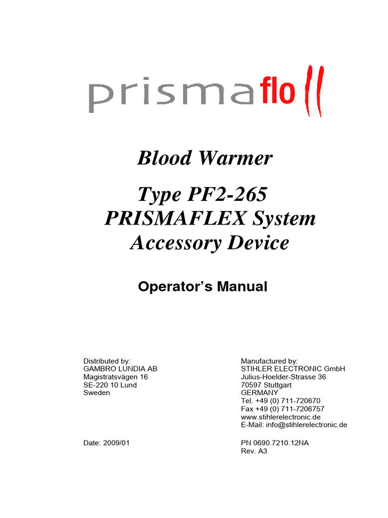EM00000183 Stihler Electronic GMBH - Prismaflo II Blood Warmer Type PF2-265 Prismaflex System ...