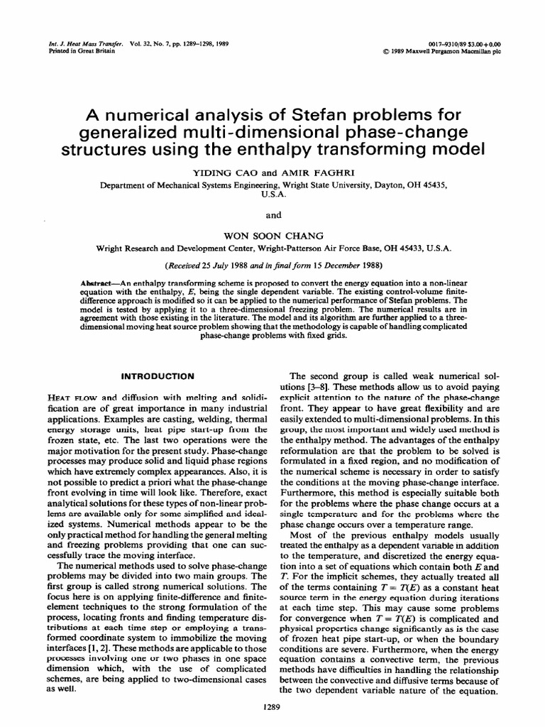A Numerical Analysis of Stefan Problems Fo | PDF | Phase Transition | Equations