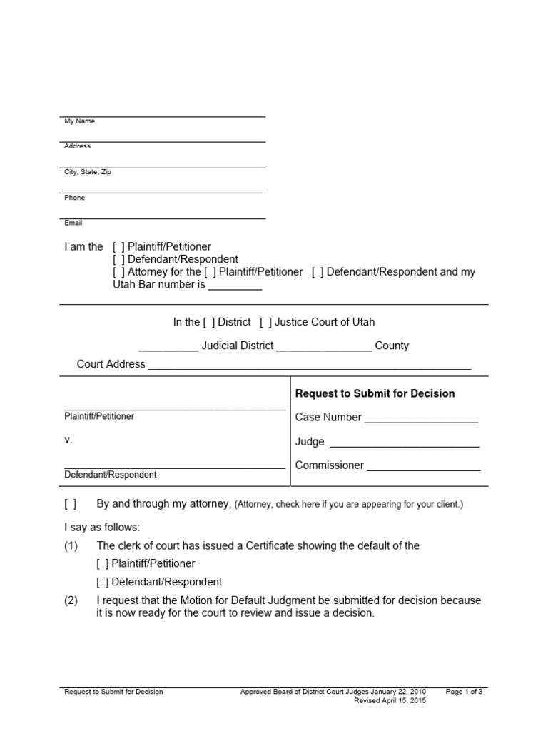 BLANK Request To Submit For Decision | PDF | Service Of Process ...