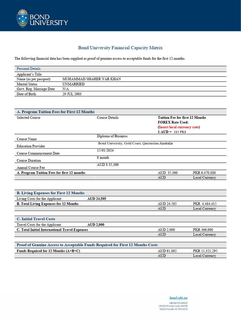 Bond University Financial Capacity Matrix | PDF | Loans | Banks
