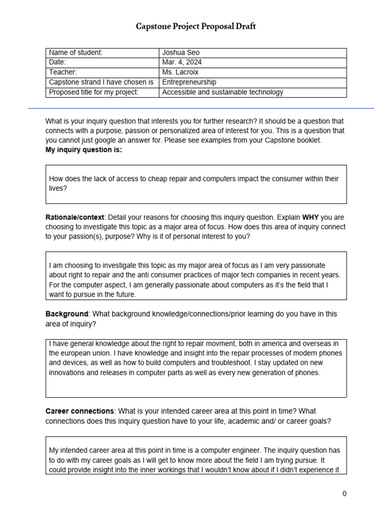 Use This One Edited - Capstone Project Propos | PDF | Mentorship | Knowledge
