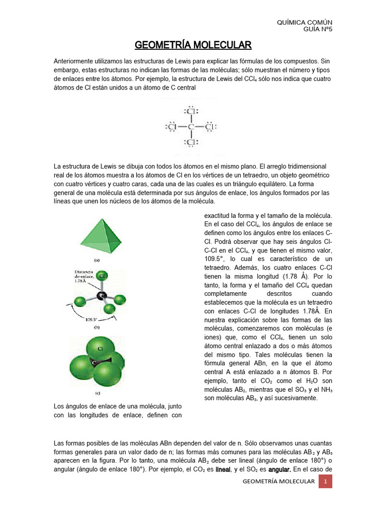 Geometría molecular | PDF | Polaridad química | Enlace químico