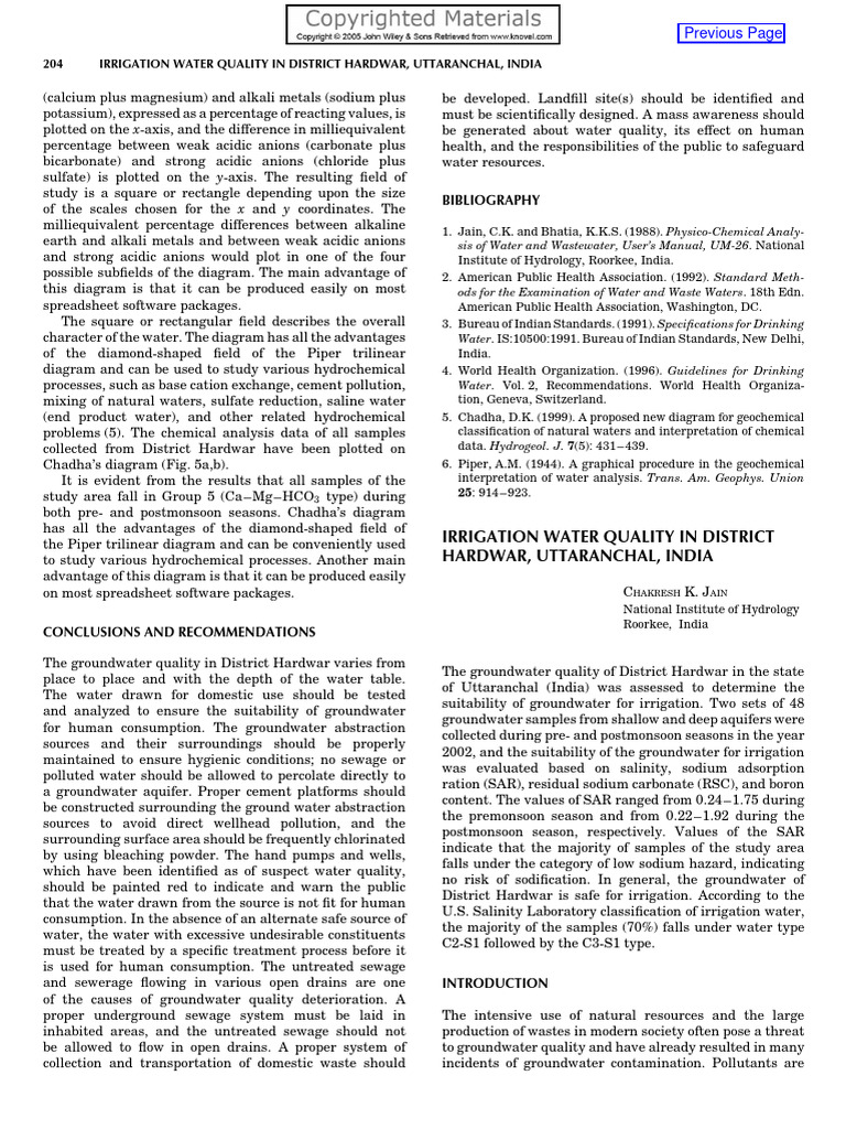 Bibliography: 204 Irrigation Water Quality in District Hardwar ...