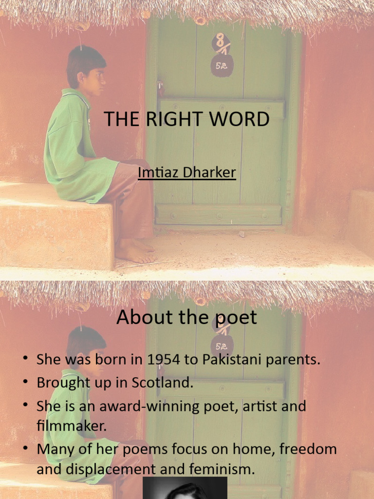 Poem Analysis The Right Word by Dharker | PDF | Poetry