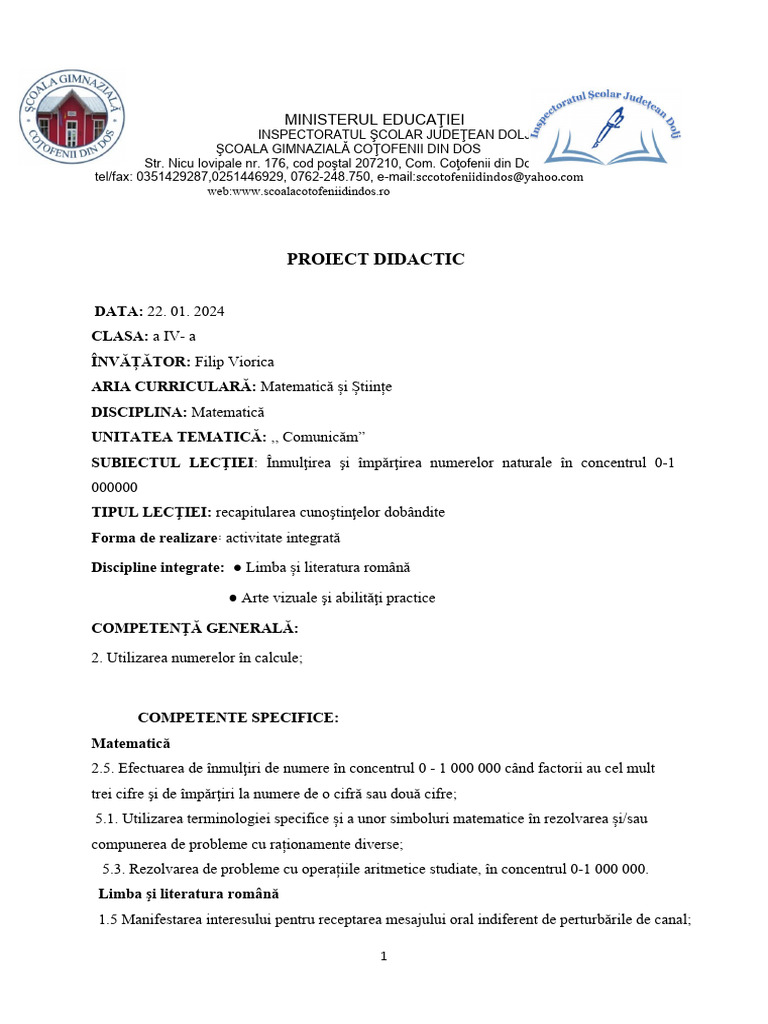 16 Proiect Didactic Matematica | PDF