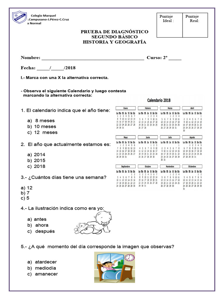 Prueba Diagnóstico Historia 2º LISTA | PDF