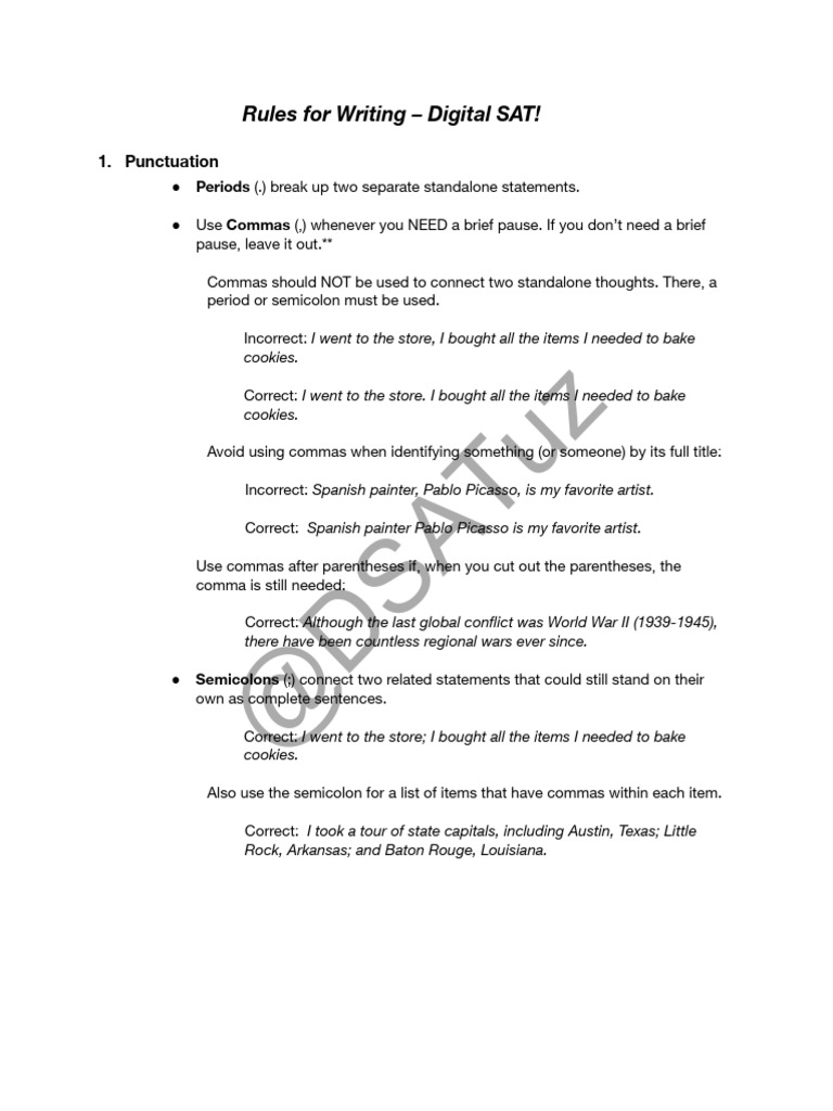 Digital SAT Writing Rules Explained | PDF | Comma | Grammatical Number