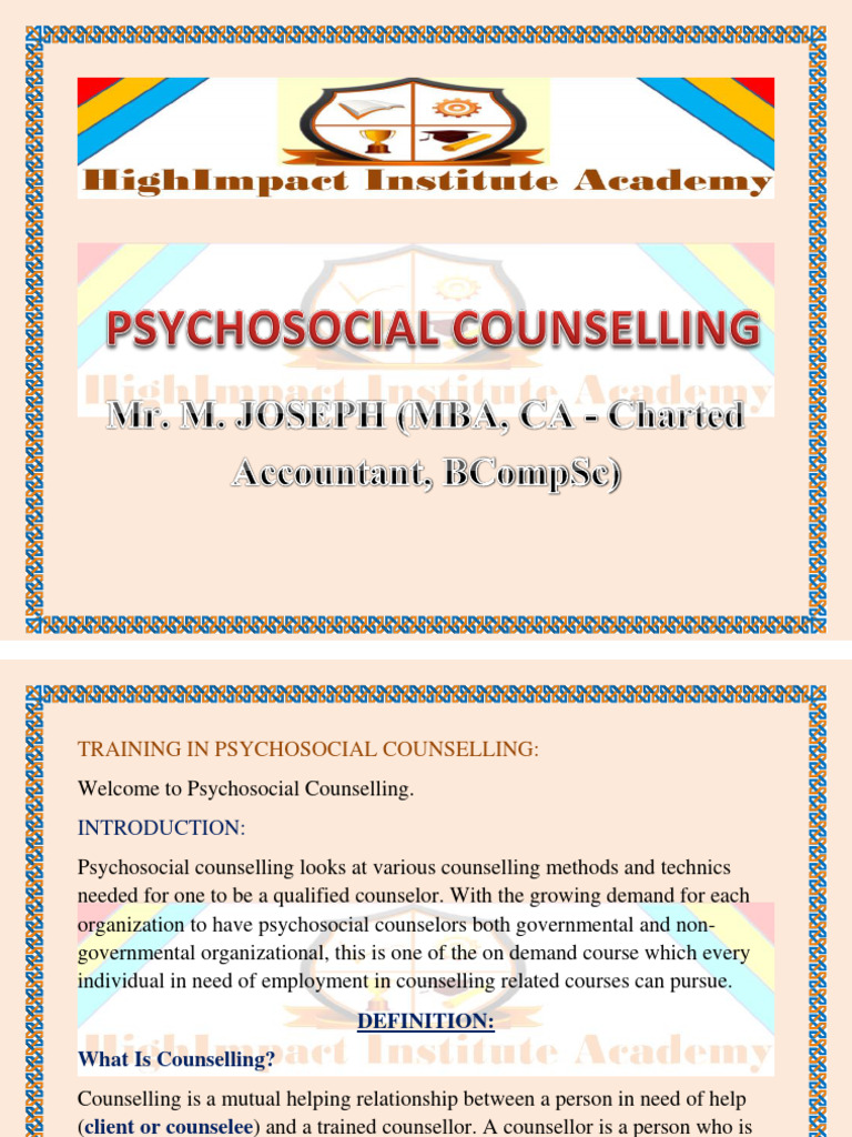 Psychosocial Counselling Module 1 | PDF | Counseling Psychology ...