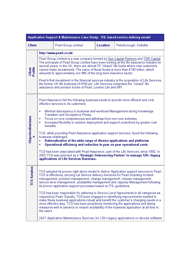 Application Support Case Study: TCS & Pearl | PDF | Itil | Computing