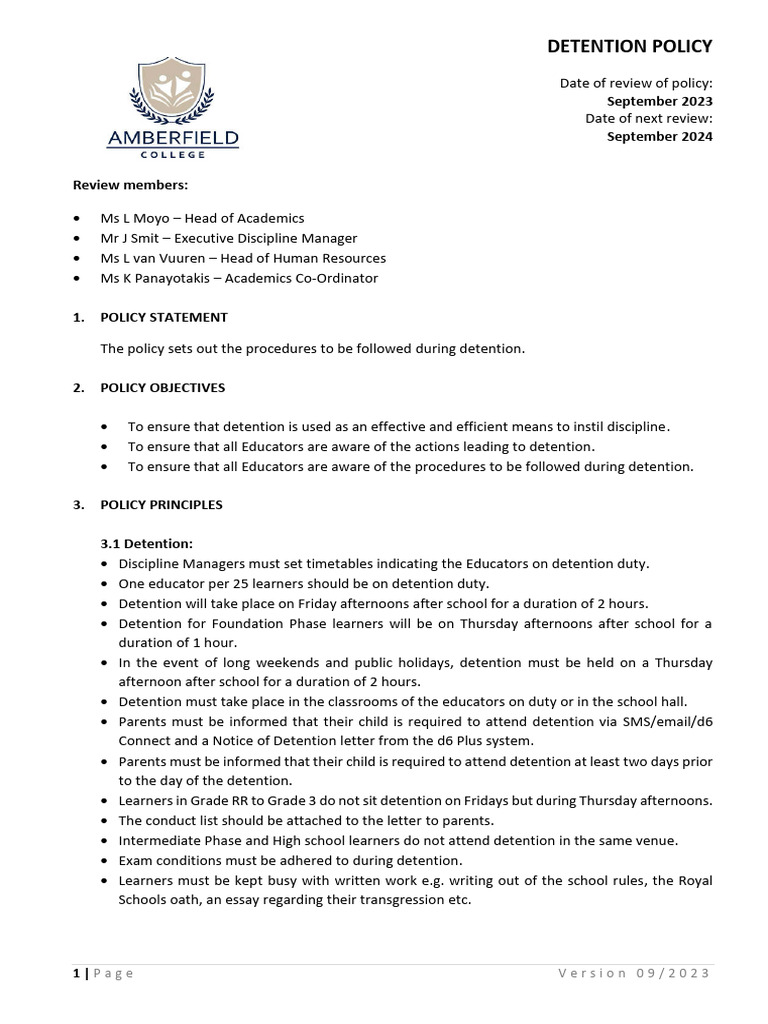 R15 - Detention Policy 2024 | PDF | Justice | Crime & Violence