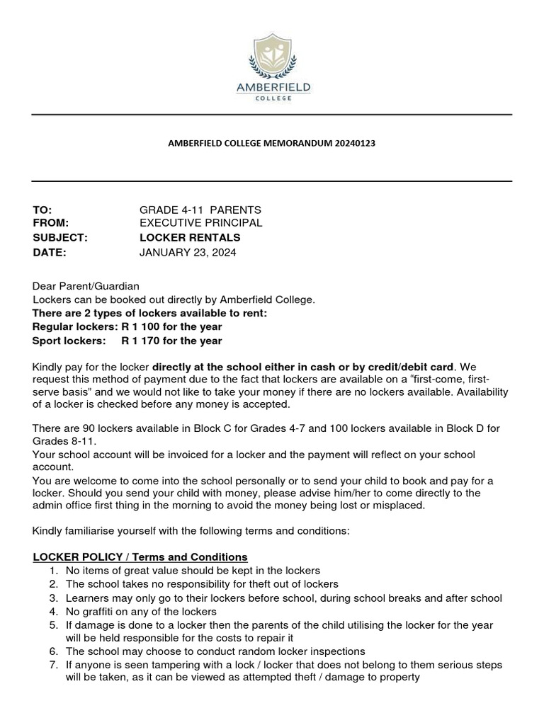 Lockers Memo | PDF | Payments