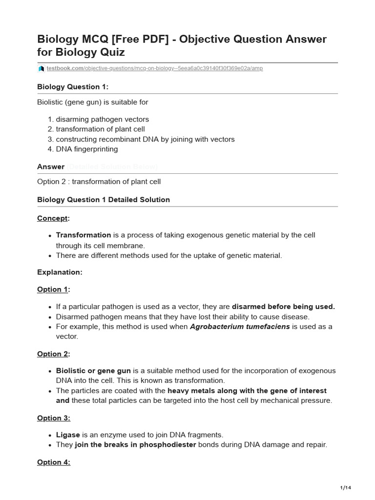 Biology MCQ Free PDF - Objective Question Answer For Biology Quiz | PDF ...