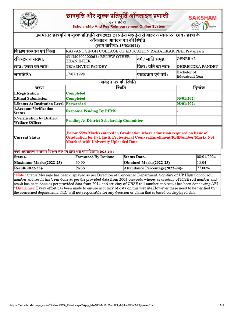 Application Form Status Details pandey | PDF