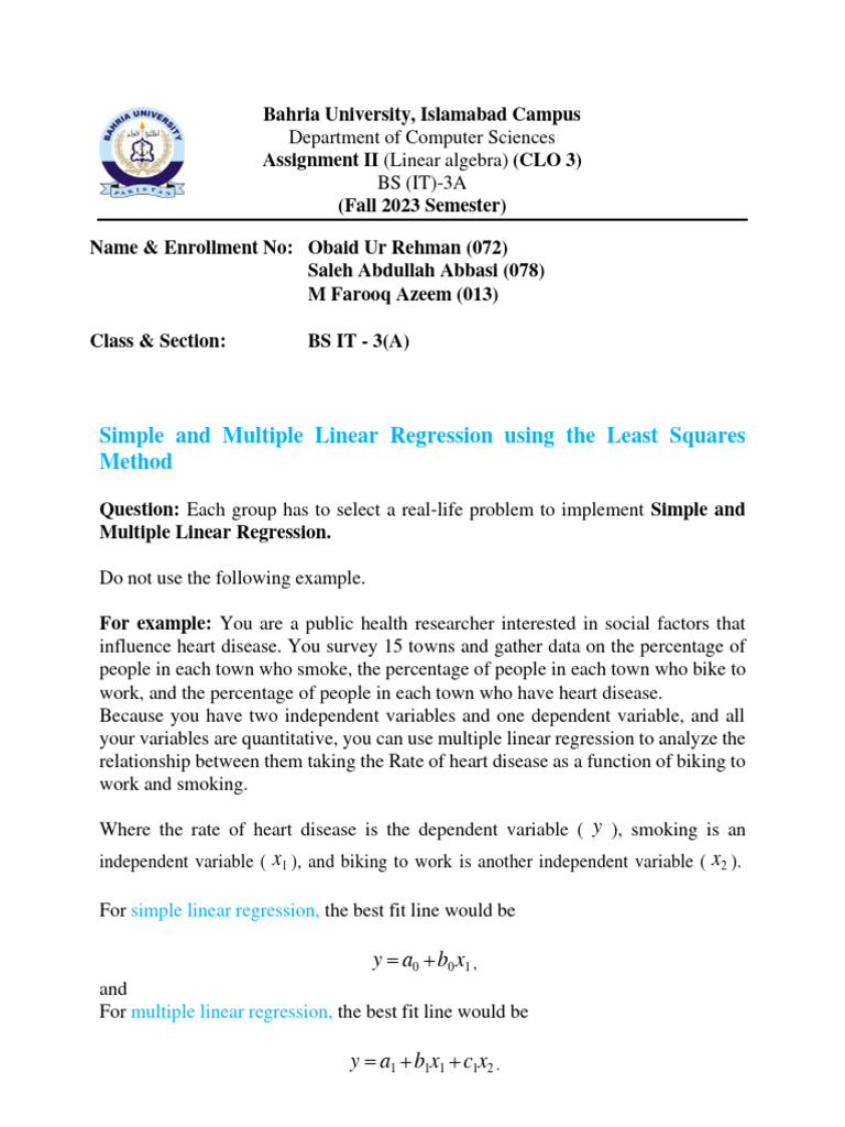 Linear Algebra Assignment # 02 | PDF | Linear Regression | Algebra