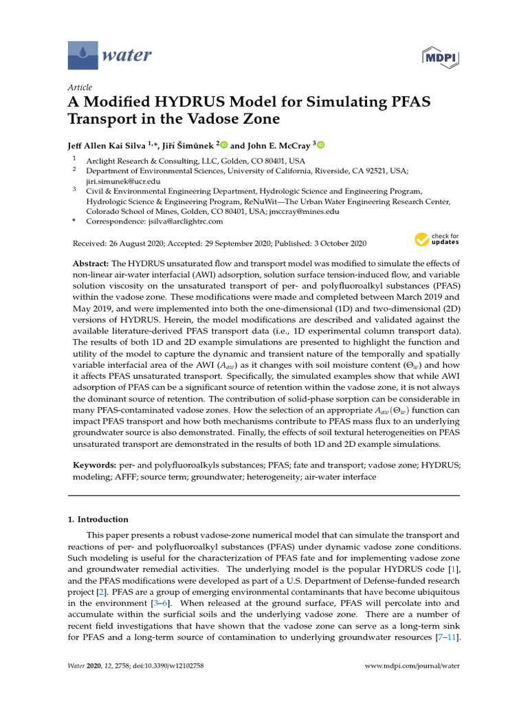 Silva, Šimůnek, McCray - 2020 - A Modified HYDRUS Model For Simulating ... Silva, Šimůnek, McCray - 2020 - A Modified HYDRUS Model For Simulating ...