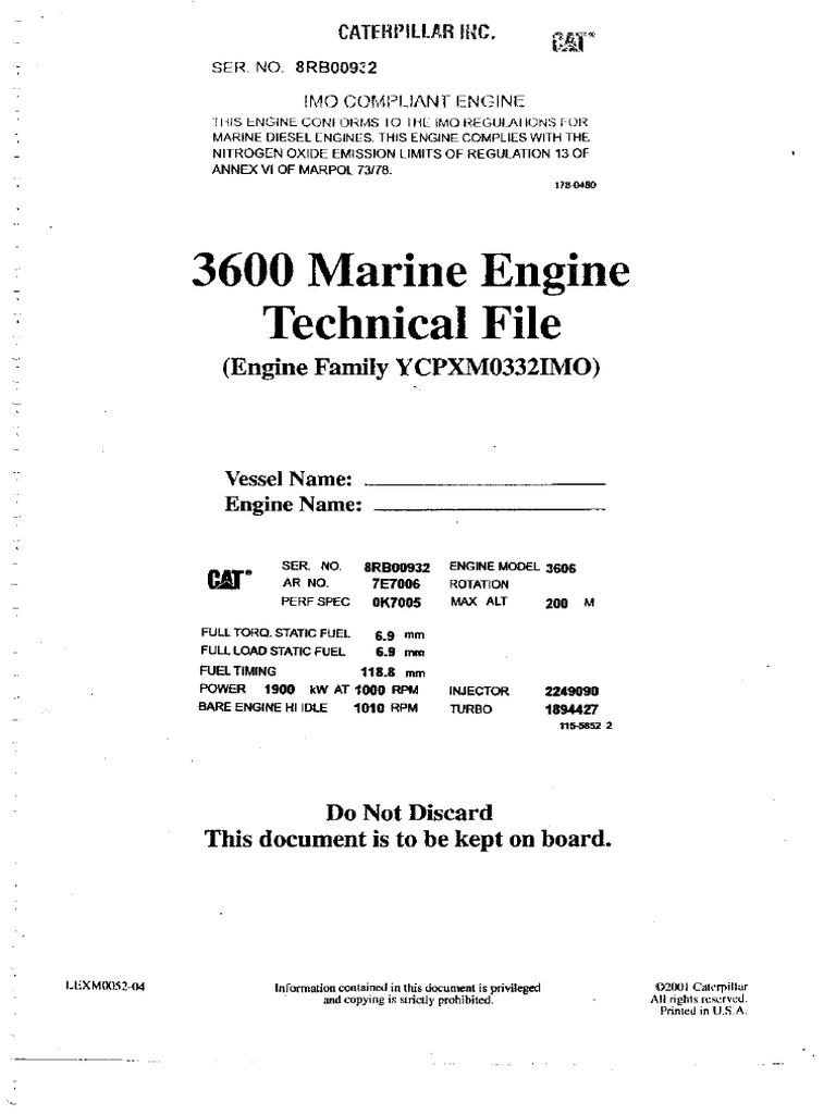 CAT 3600 Marine Engine Technical File | PDF