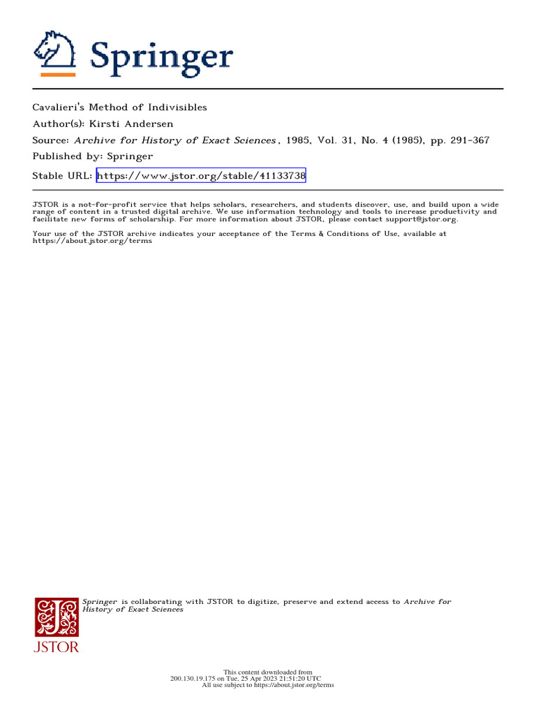 Cavalieri's Method of Indivisibles | PDF | Geometry | Mathematical Proof