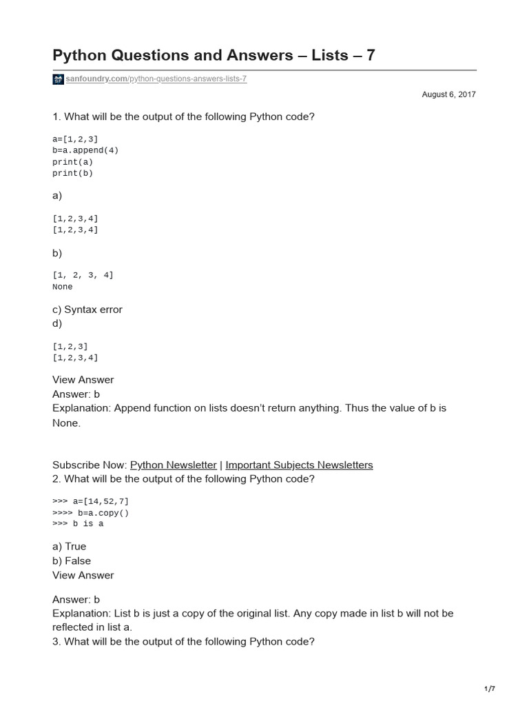 Python Questions and Answers Lists 7 | Download Free PDF | Computing | Software Engineering