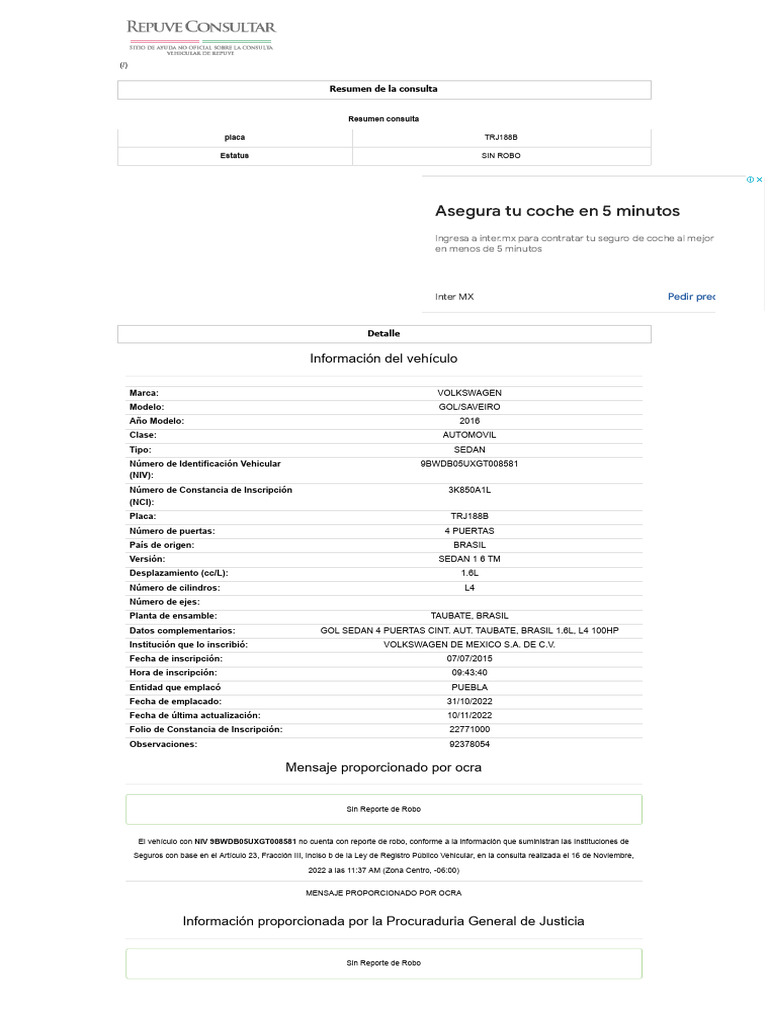 Repuve Consulta - ¿Cómo Saber Si Un Auto o Moto Es Robada | PDF | Política de privacidad