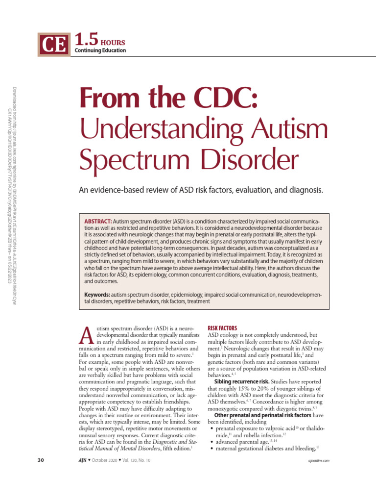 From The CDC Understanding Autism Spectrum Disorder | PDF | Autism ...