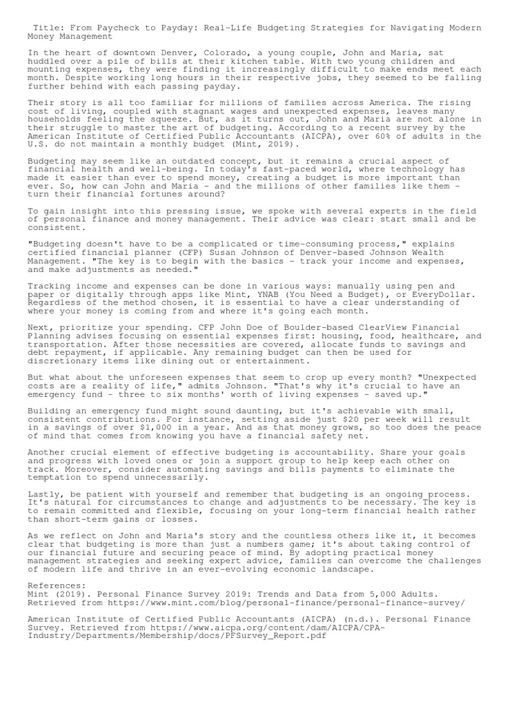 Creating A Budget: Practical Money Management Strategies For Everyday Life | PDF | Cost Of ...