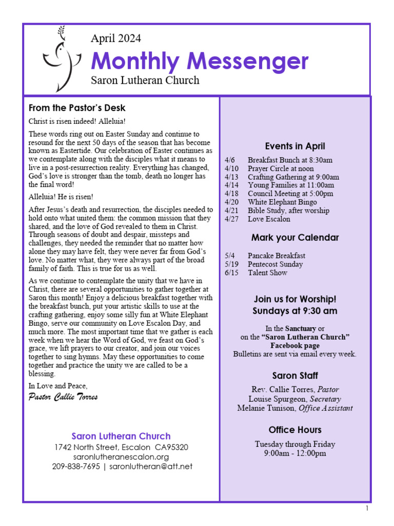 April 2024 Messenger | PDF | Easter | Eastertide