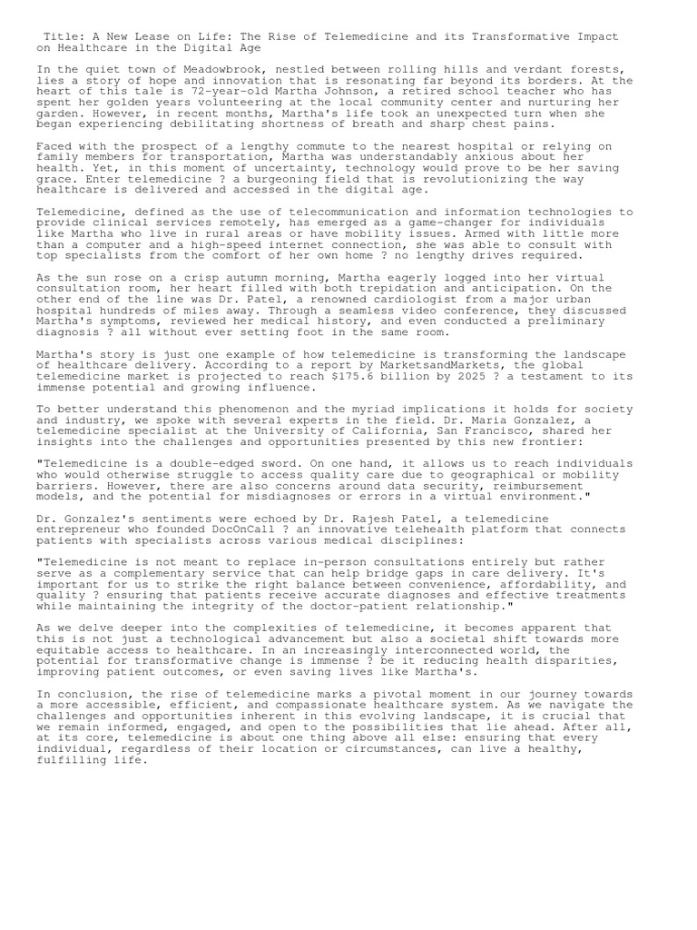 The Rise of Telemedicine: Access To Healthcare in The Digital Age | PDF | Health Care | Medicine