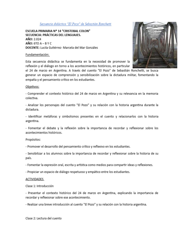 Secuencia Del Cuento El POZO | PDF | Cuentos | Educación en artes liberales