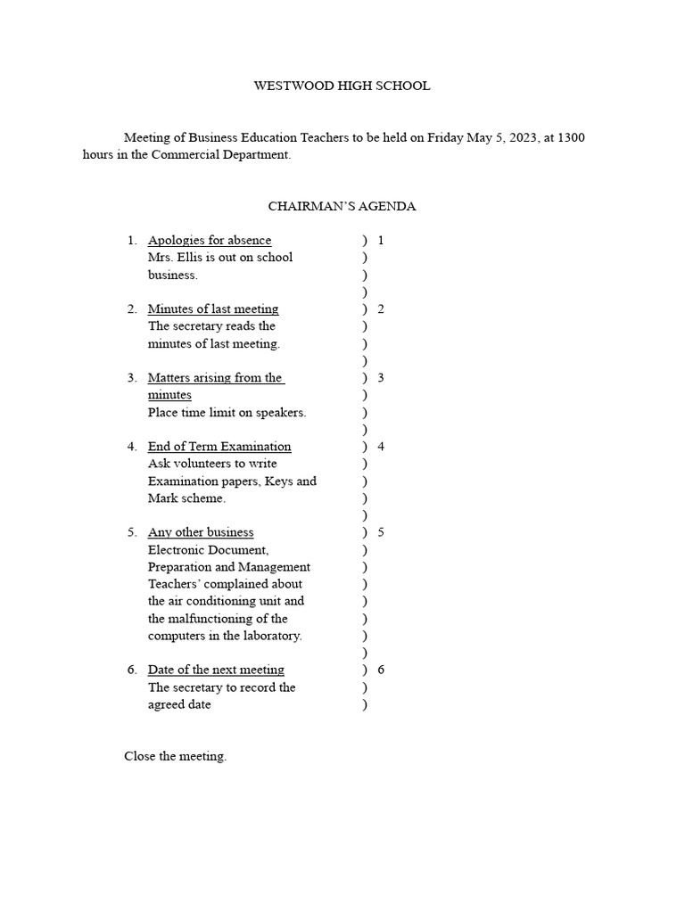 Indented Chairman's Agenda | PDF