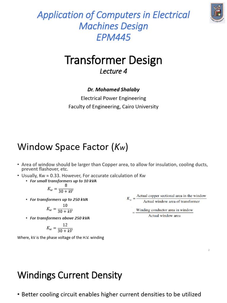 EPM445_Lecture 4_Design and Output Equation 2 | PDF | Transformer | Quantity