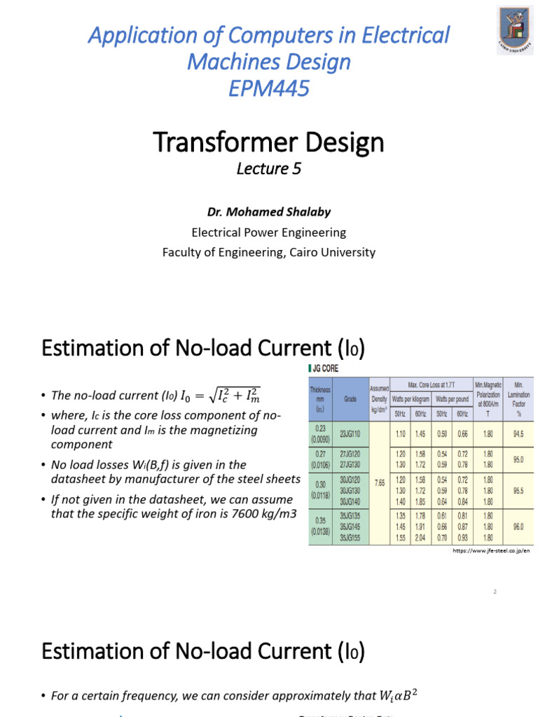 EPM445 - Lecture 5 - Design and Performance Analysis | PDF | Transformer | Magnetic Field