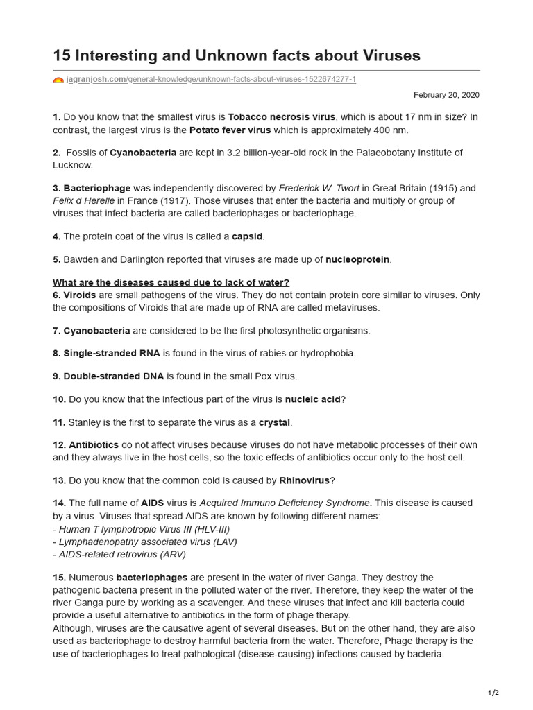 15 Interesting and Unknown Facts About Viruses | PDF | Virus ...