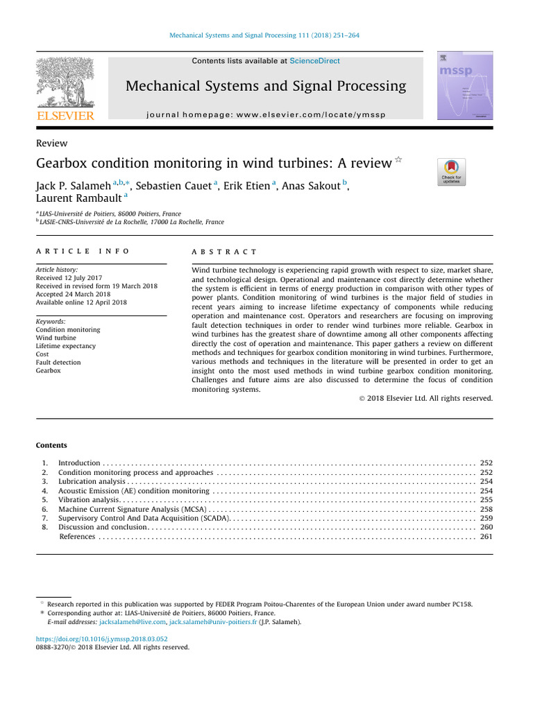 Gearbox Condition Monitoring in Wind Turbines - A Review | PDF | Applied Mathematics
