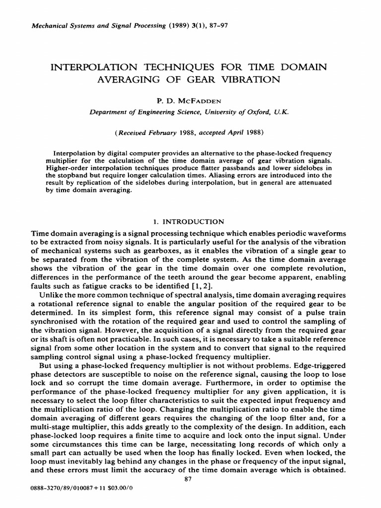 Interpolation Techniques for Time Domain Averaging of Gear Vibration (2) | PDF | Sampling ...