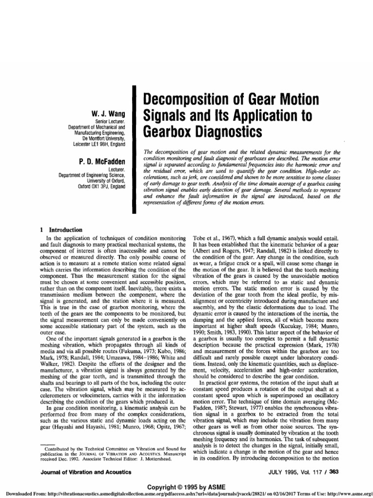 Decomposition of Gear Motion Signals and Its Application To | PDF ...