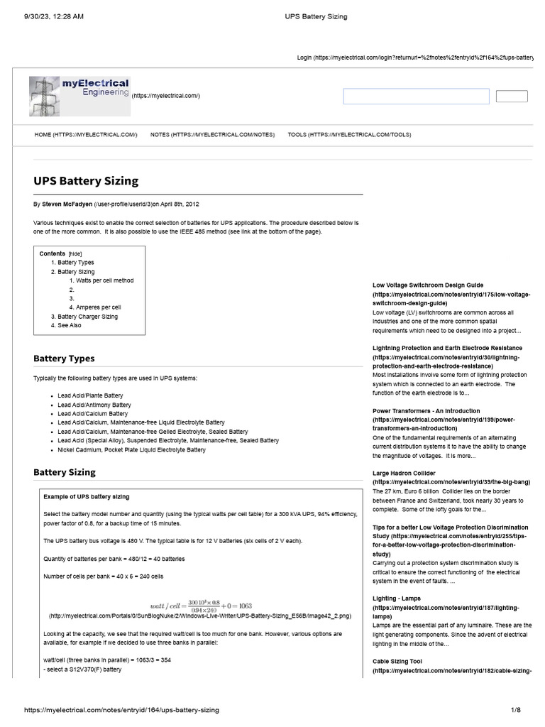UPS Battery Sizing | Download Free PDF | Battery Charger | Rechargeable ...