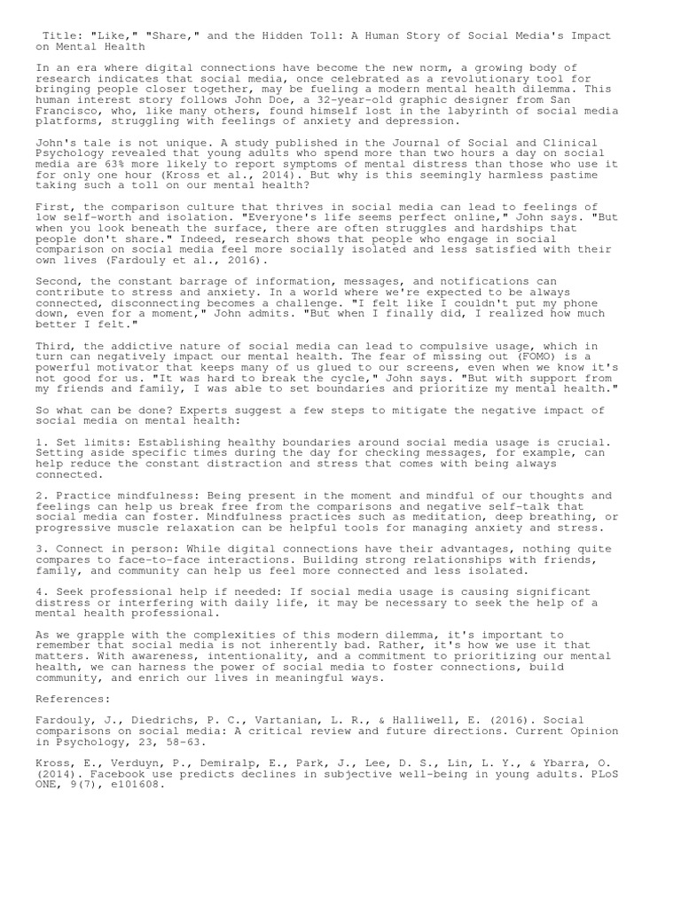 The Impact of Social Media on Mental Health: A Modern Dilemma | PDF ...